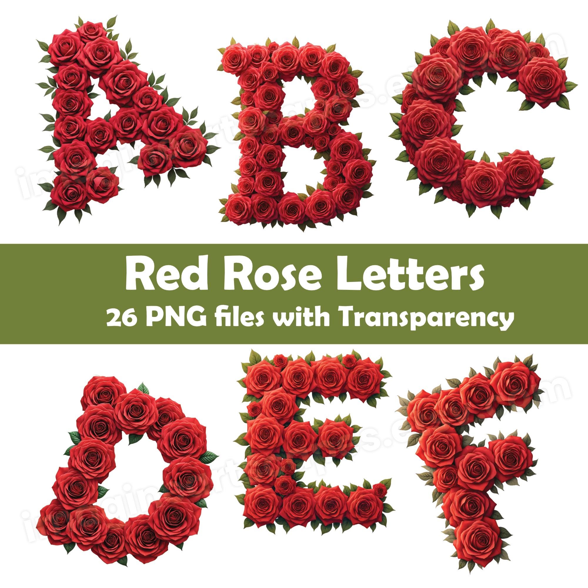 Red Rose A-Z Alphabet Letters, 26 PNG Files With Transparent ...