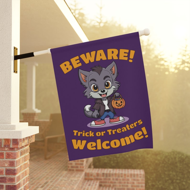 Cute Werewolf Garden & House Banner | Beware! Trick or Treaters Welcome ...