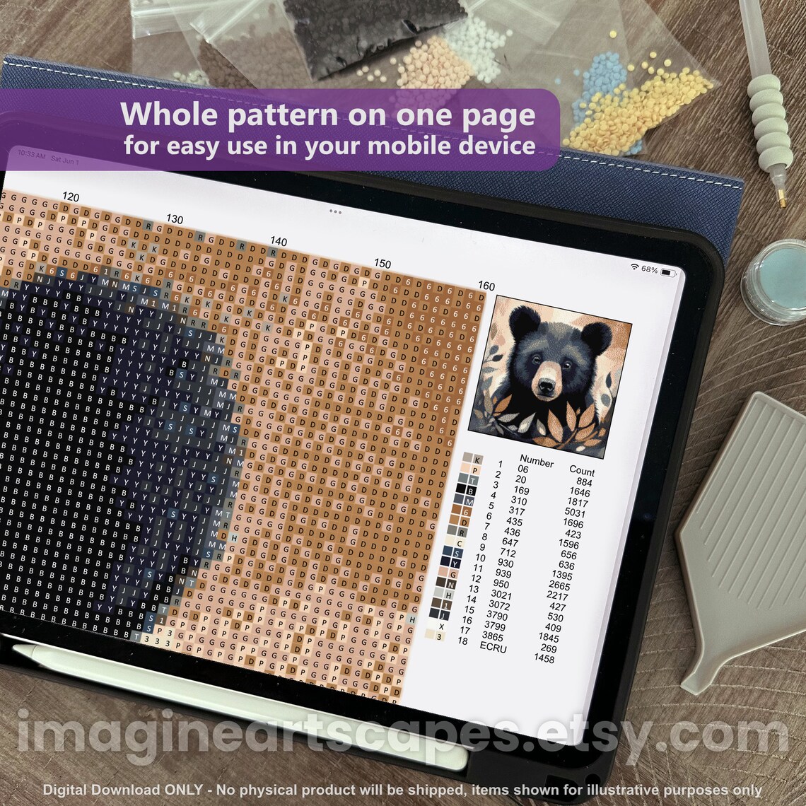 Curious Black Bear Cross Stitch Pattern or Diamond Painting Freestyle ...