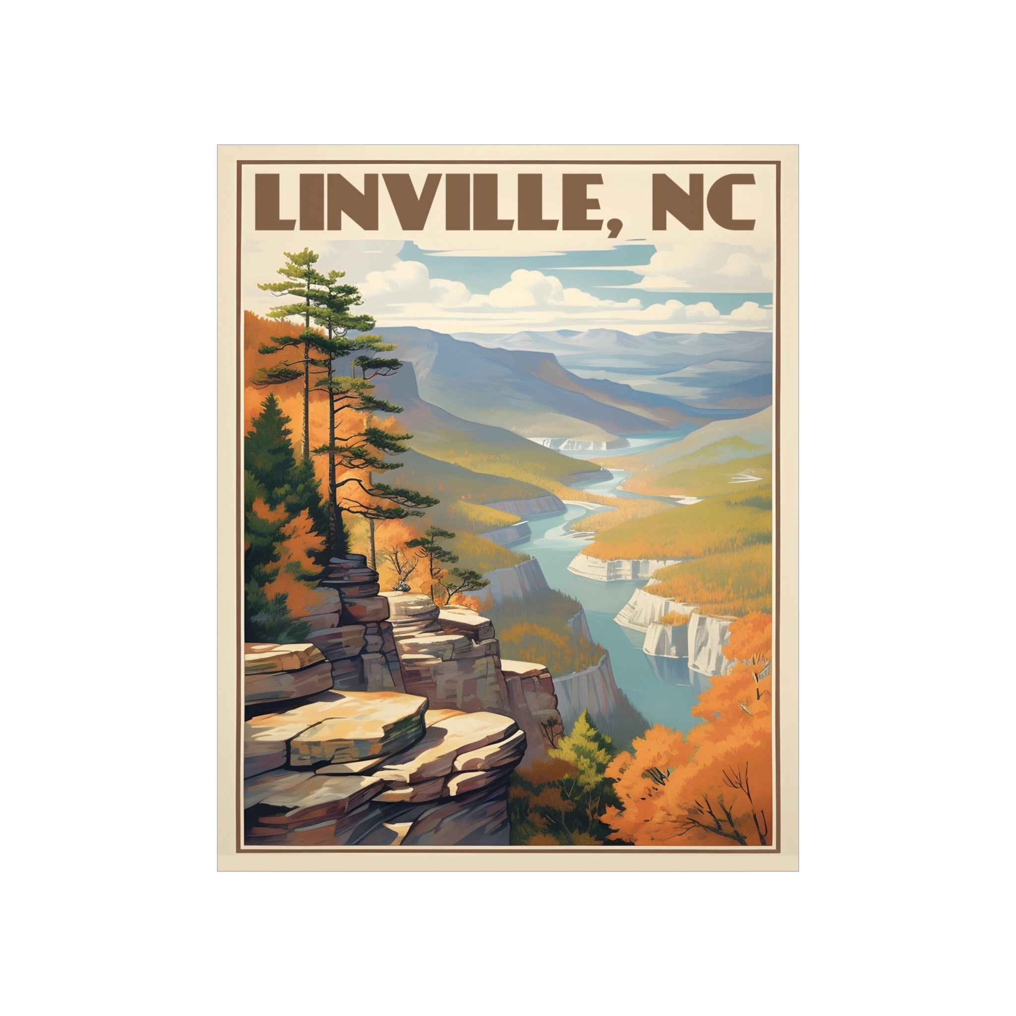 Linville Gorge Retro Travel Poster, North Carolina, Linville Print ...
