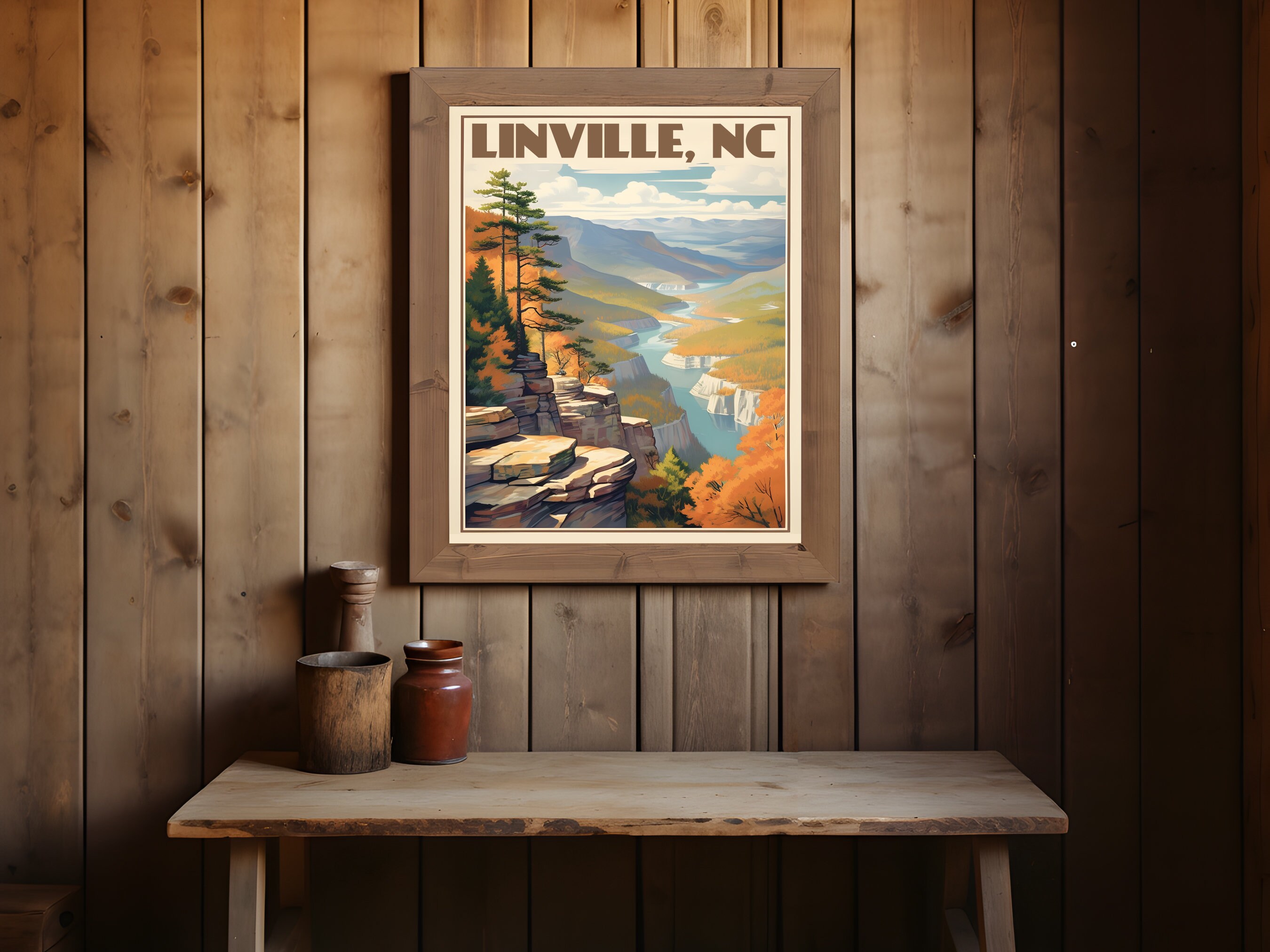 Linville Gorge Retro Travel Poster, North Carolina, Linville Print ...