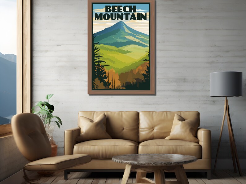 Beech Mountain Retro Travel Poster, North Carolina, Beech Mountain Print, Beech Mountain Art ...