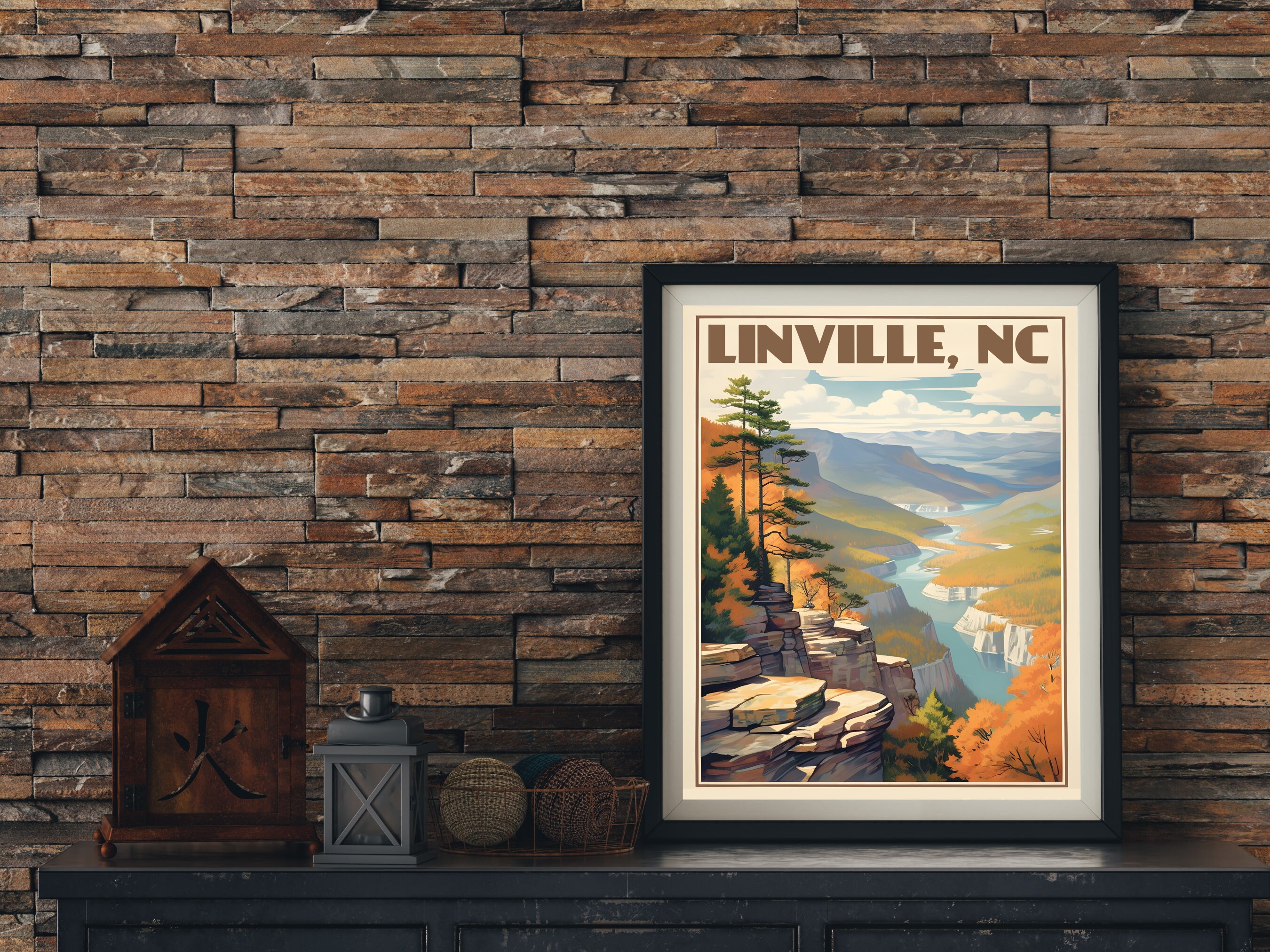 Linville Gorge Retro Travel Poster, North Carolina, Linville Print ...