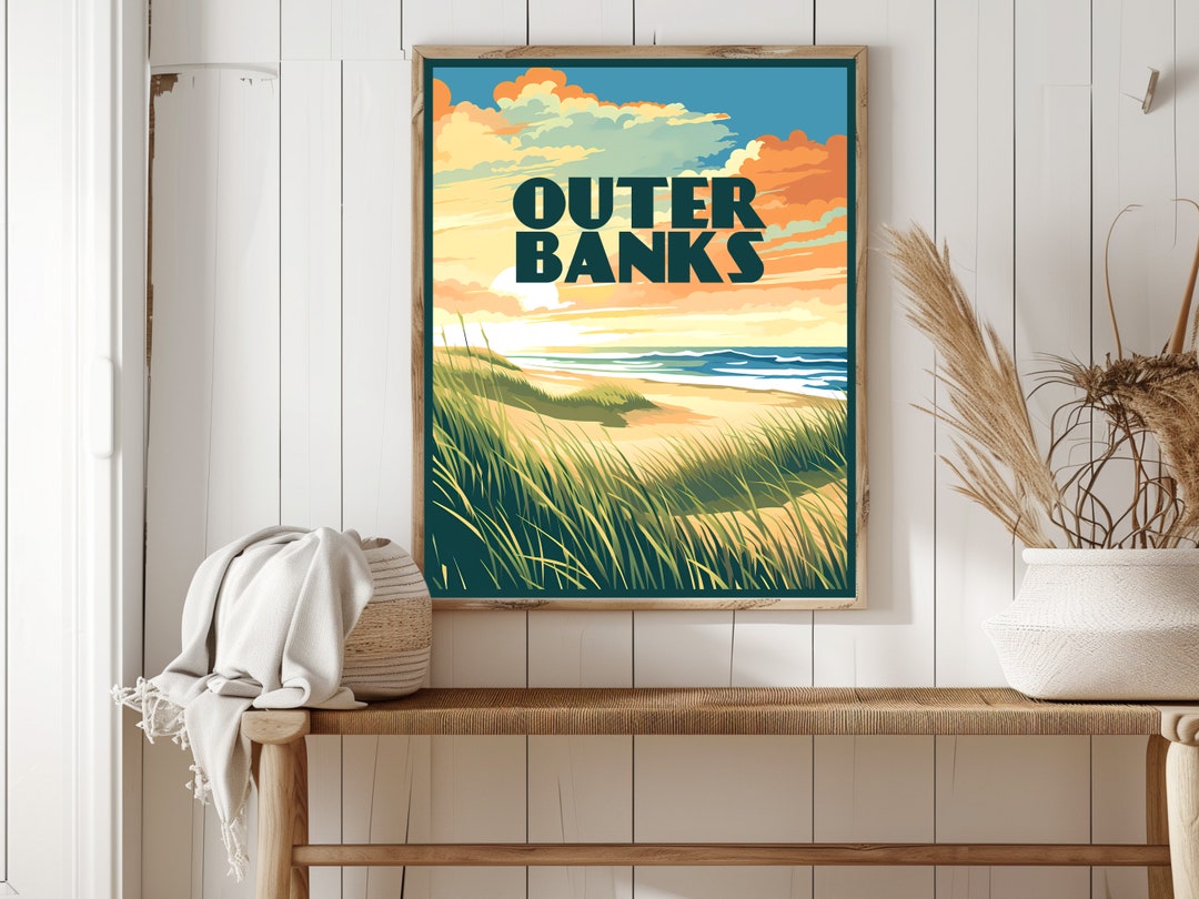 Outer Banks Retro Travel Poster, North Carolina, OBX, Outer Banks Print ...