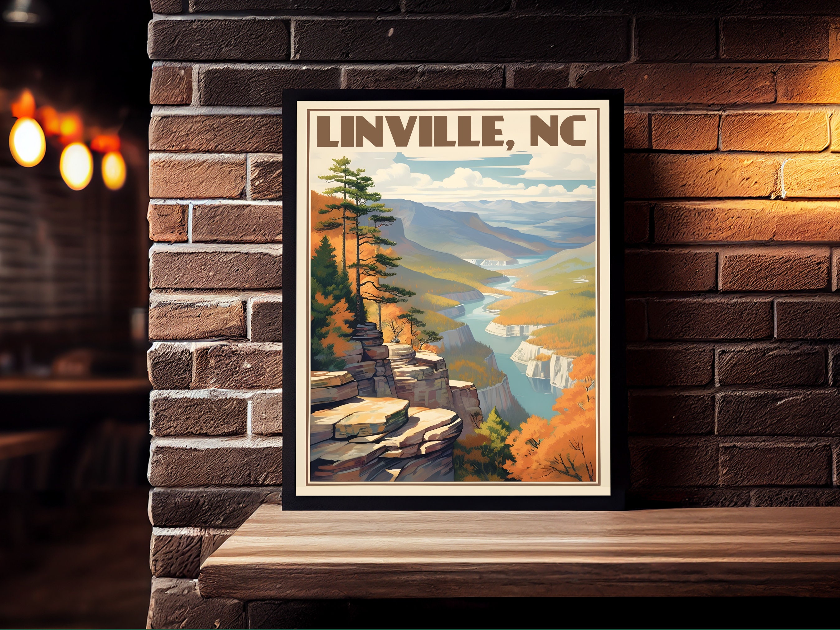 Linville Gorge Retro Travel Poster, North Carolina, Linville Print ...