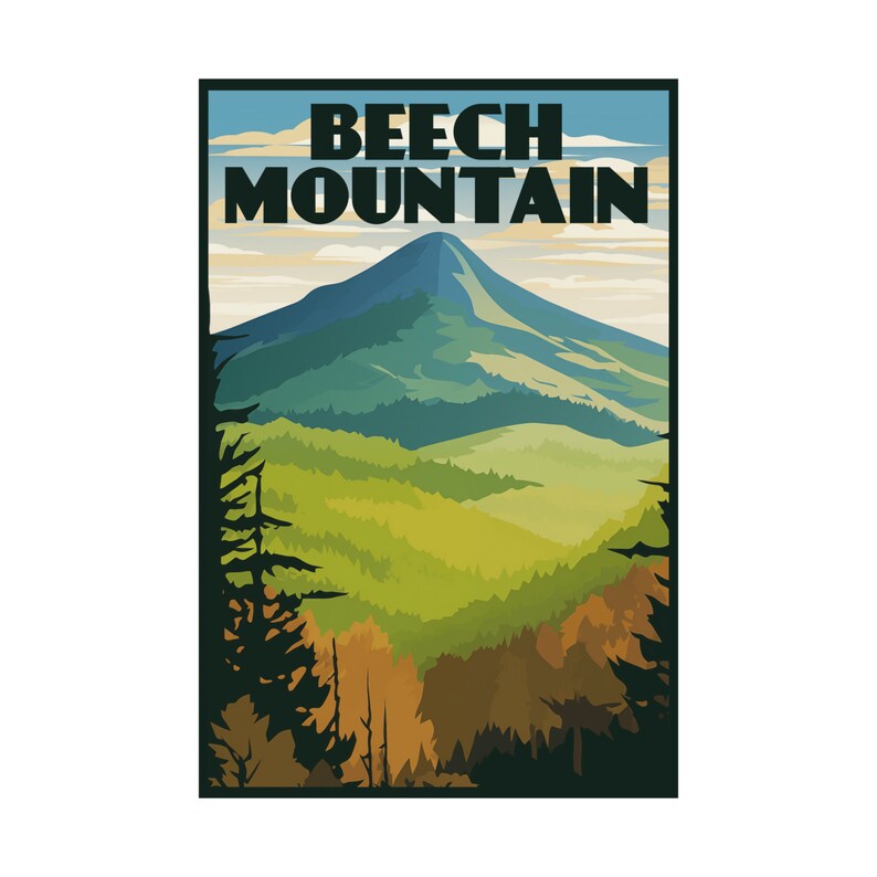 Beech Mountain Retro Travel Poster, North Carolina, Beech Mountain ...
