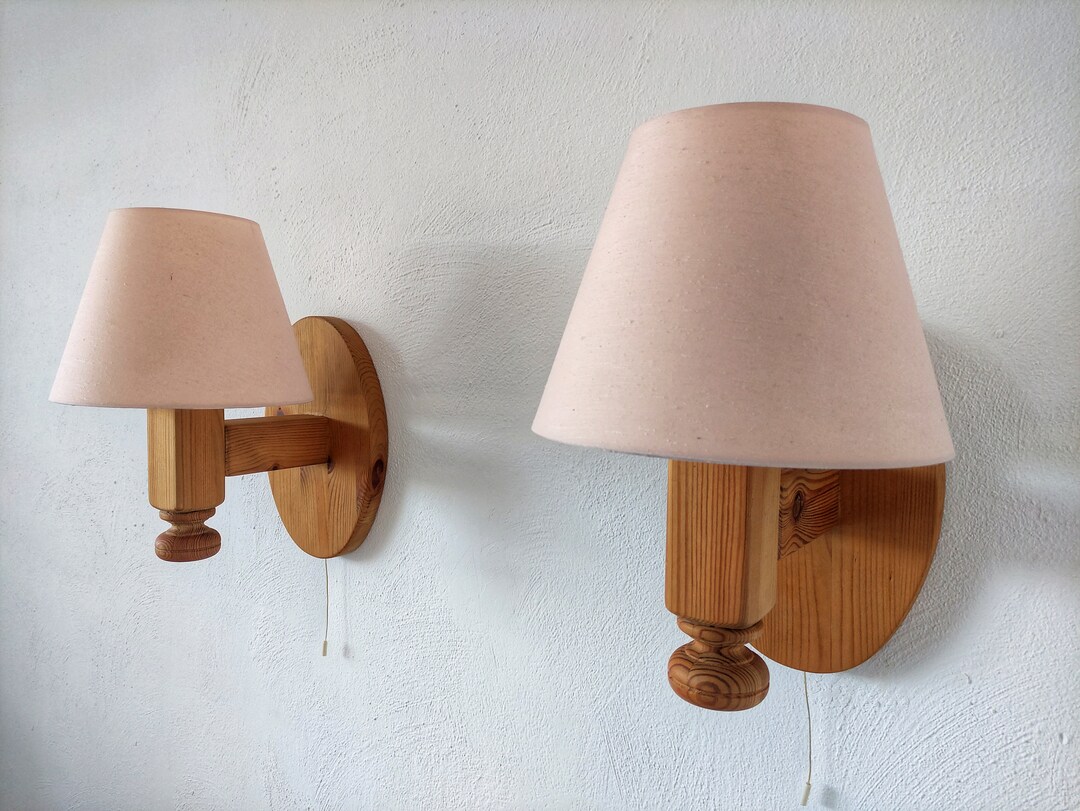 Wooden Sconces With Fabric Shades. Scandinavian Wooden Lamp, Swedish ...