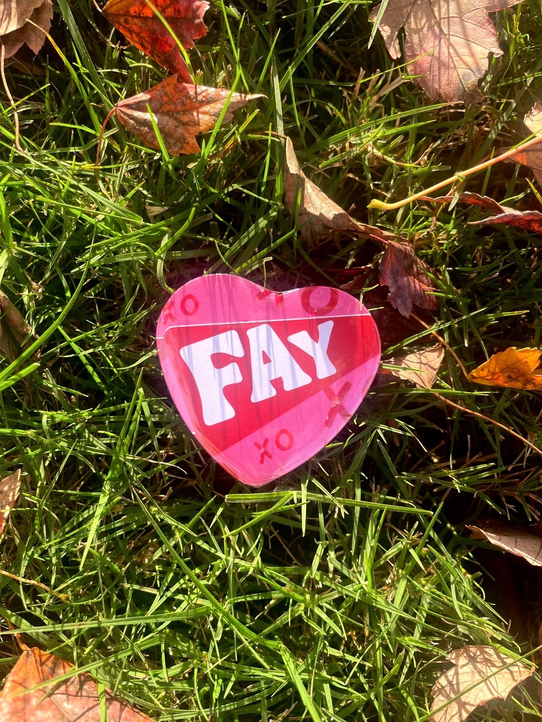 Pink and Red FAY Heart Shaped Game Day Button for High School and ...