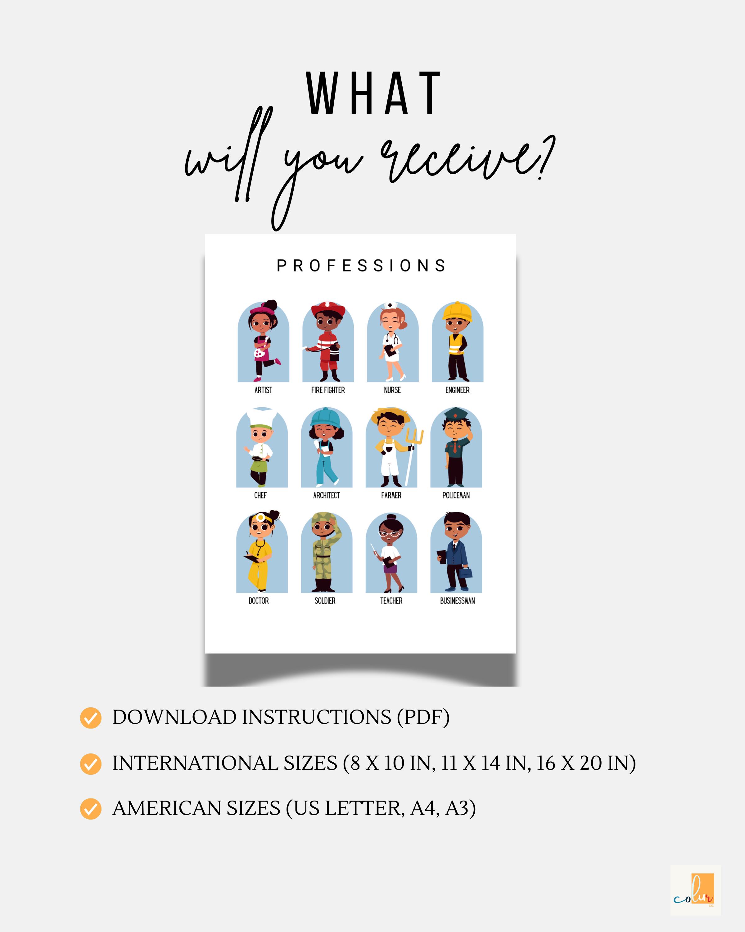 Printable Professions Poster for Kids – Educational Career Chart for ...