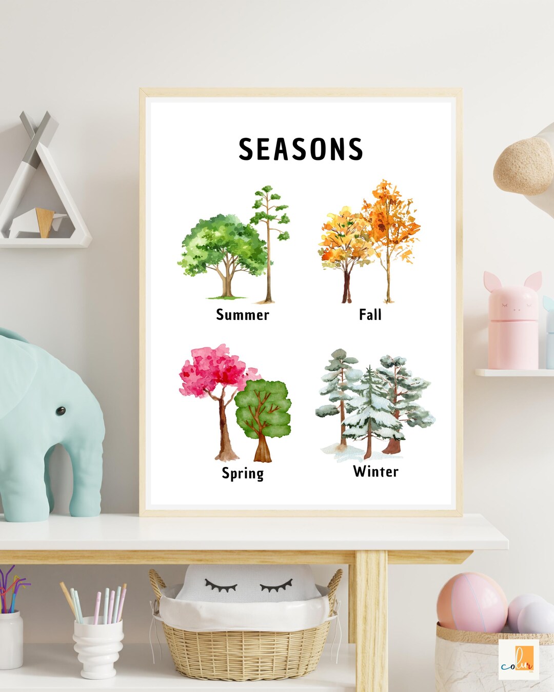 Printable Seasons Poster for Kids – Watercolor Four Seasons Educational ...