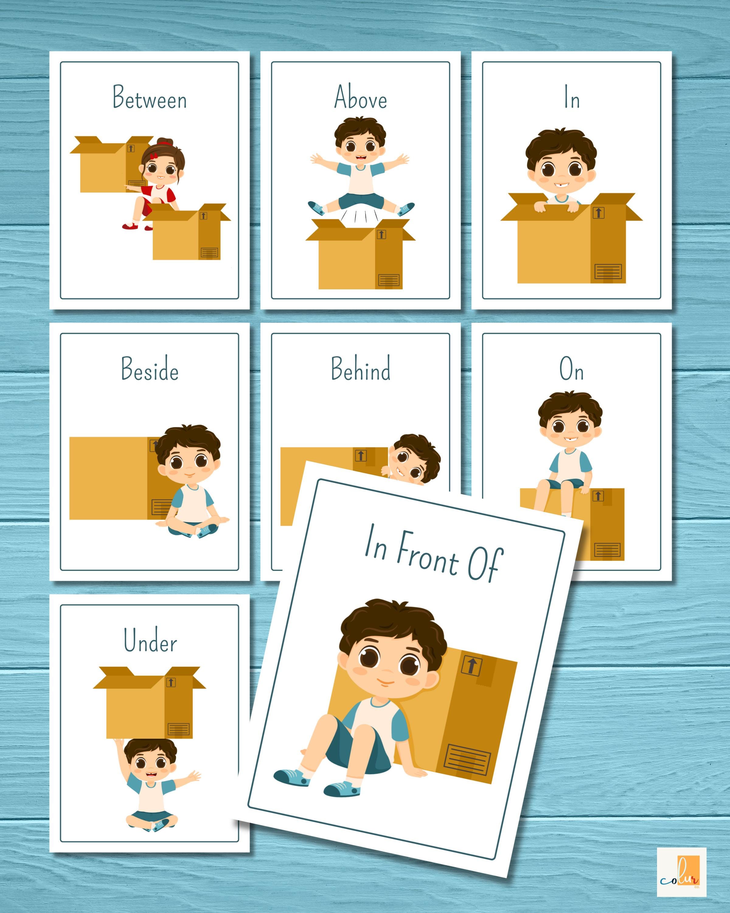 Printable Prepositions Flash Cards for Kids | English Grammar Learning ...