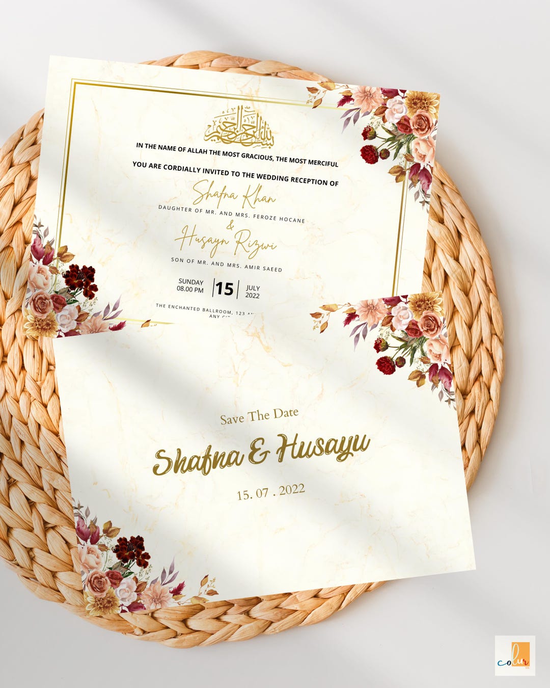 Muslim Wedding Invitation Template | Elegant Maroon & Gold Islamic Card ...