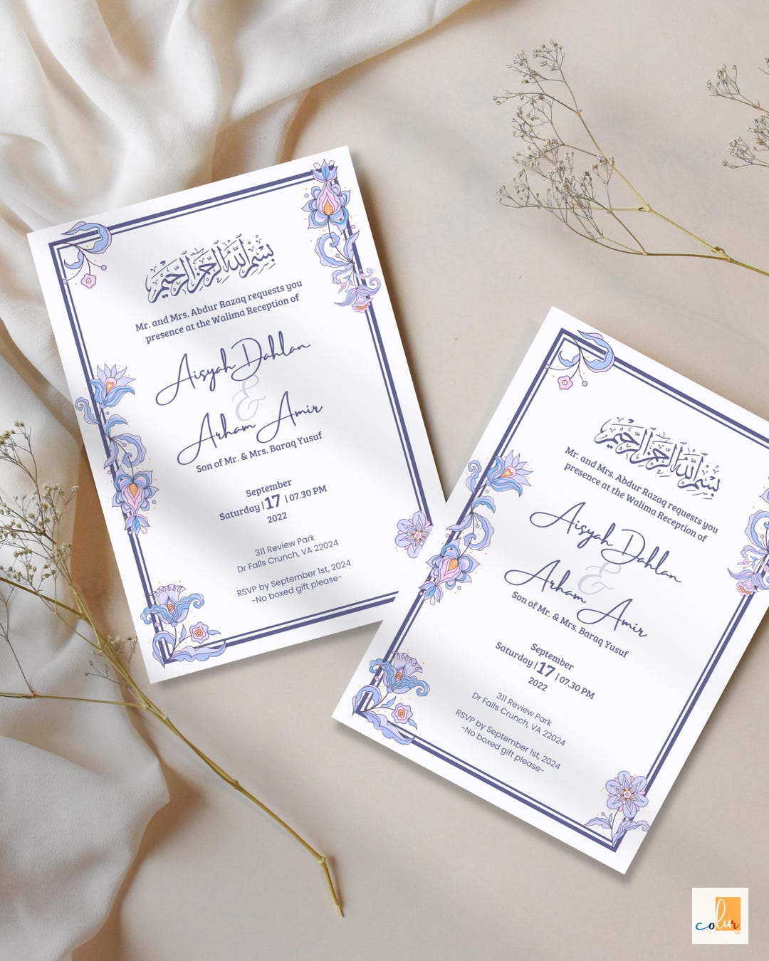 Islamic Walima Invitation Template With Floral Border | Muslim Wedding ...