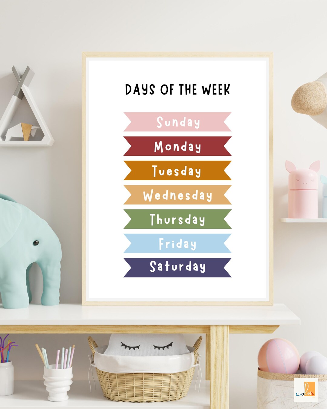 Days of the Week Printable Chart - Colorful Kids Room Decor ...