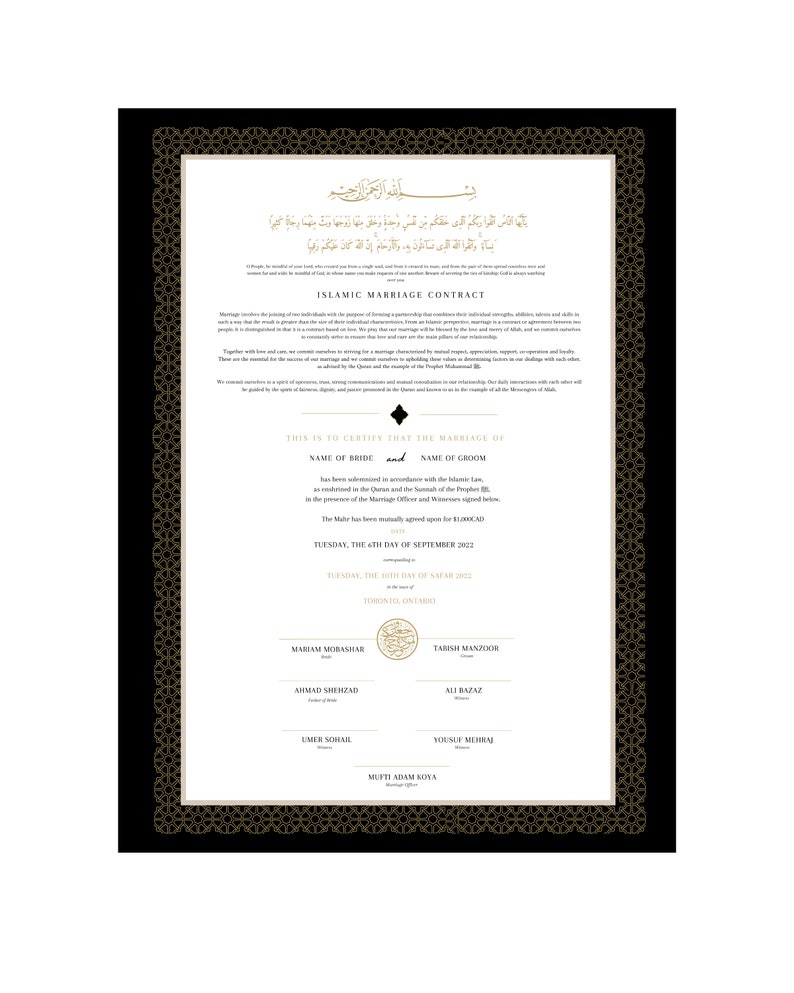 Personalized Nikkah Nama: Muslim Wedding Certificate Template (digital ...