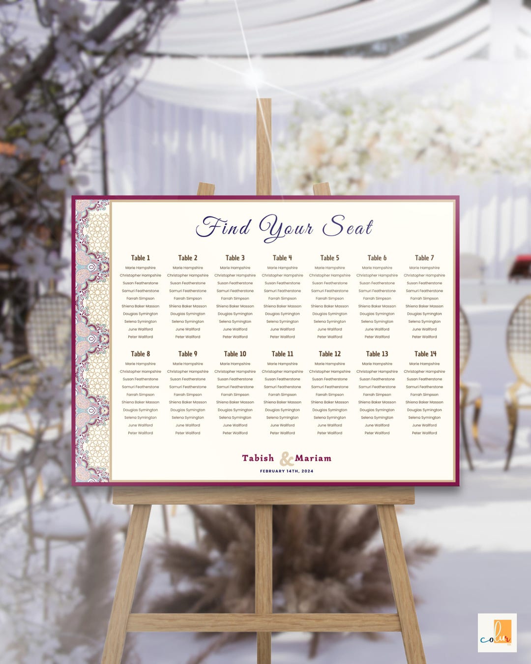 Pink & Gold Wedding Seating Chart Template - Elegant Editable Table ...