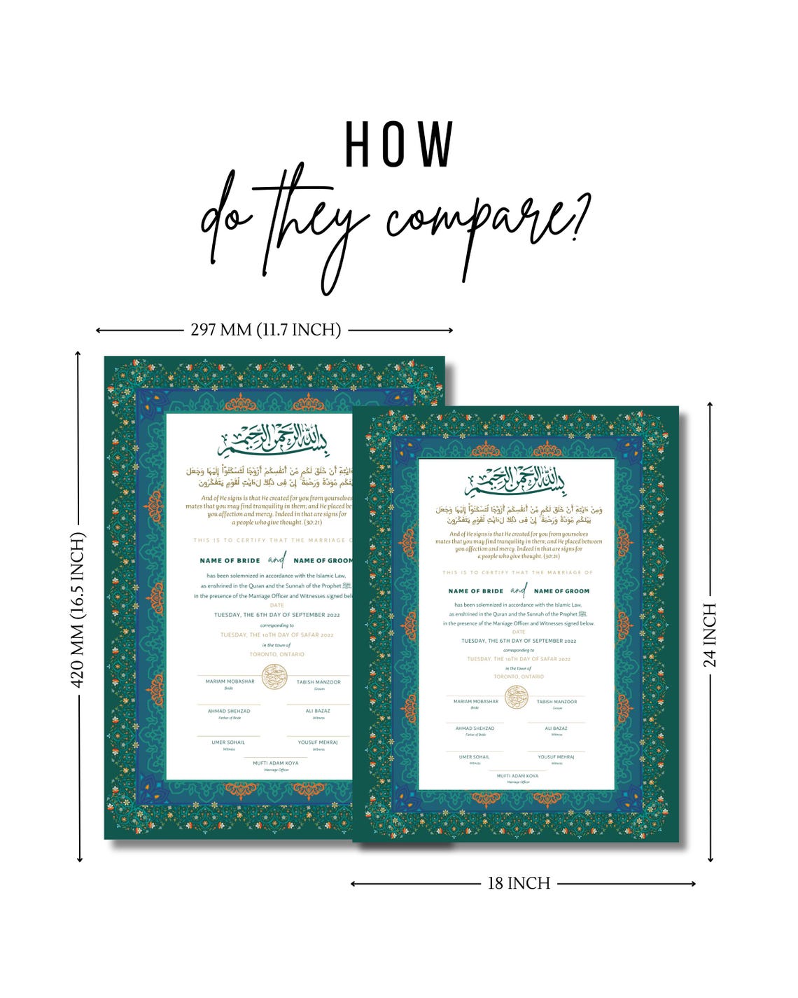 Islamic Nikkah Certificate Template | Teal Green Muslim Marriage ...