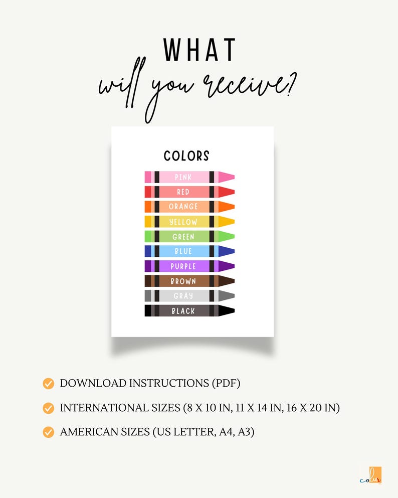 Printable Crayon Color Chart for Kids - Digital Download - Educational ...