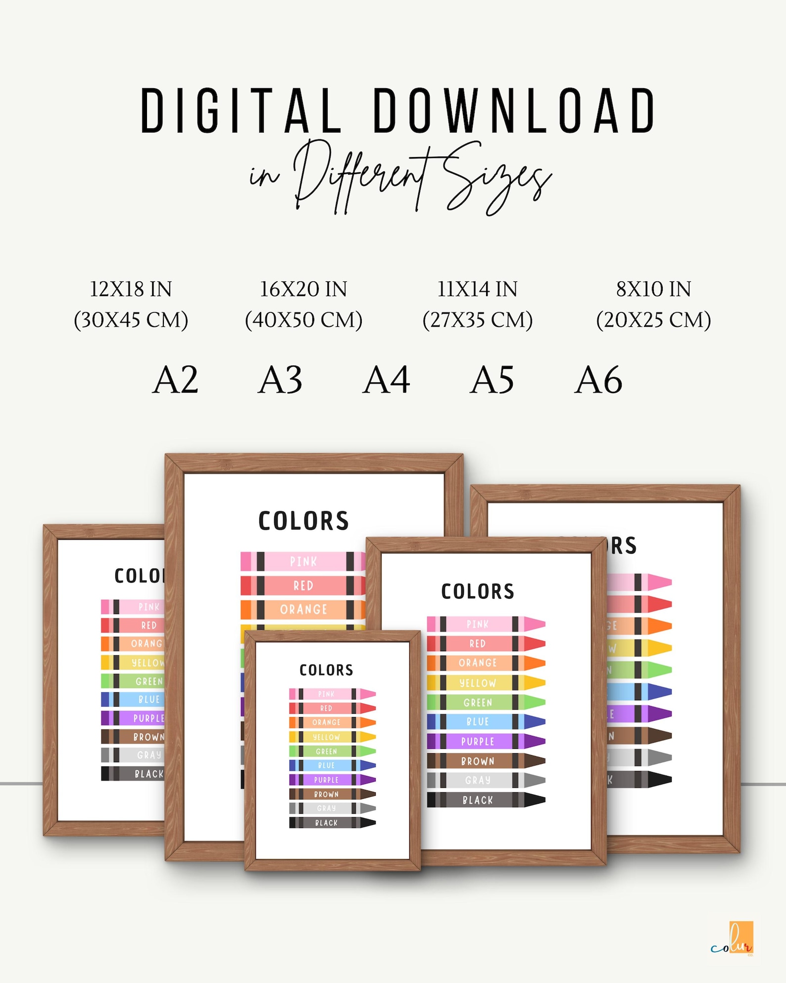 Printable Crayon Color Chart for Kids - Digital Download - Educational ...