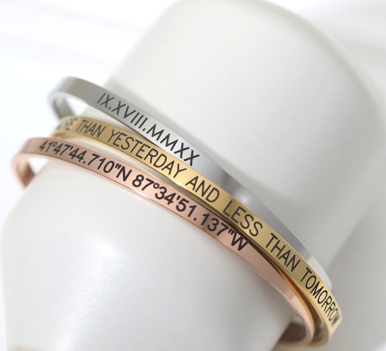 Personalized Skinny Cuff Bracelet • Engraved Stainless Steel Bangle - Etsy