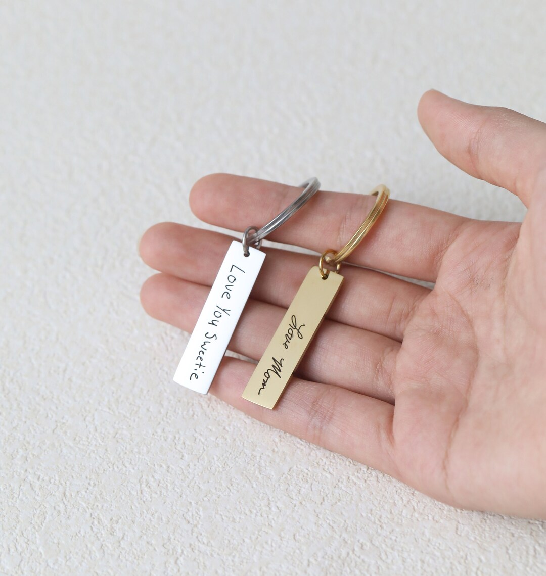 Actual Handwriting Bar Key Chain • Keepsake Key Chain • Signature ...