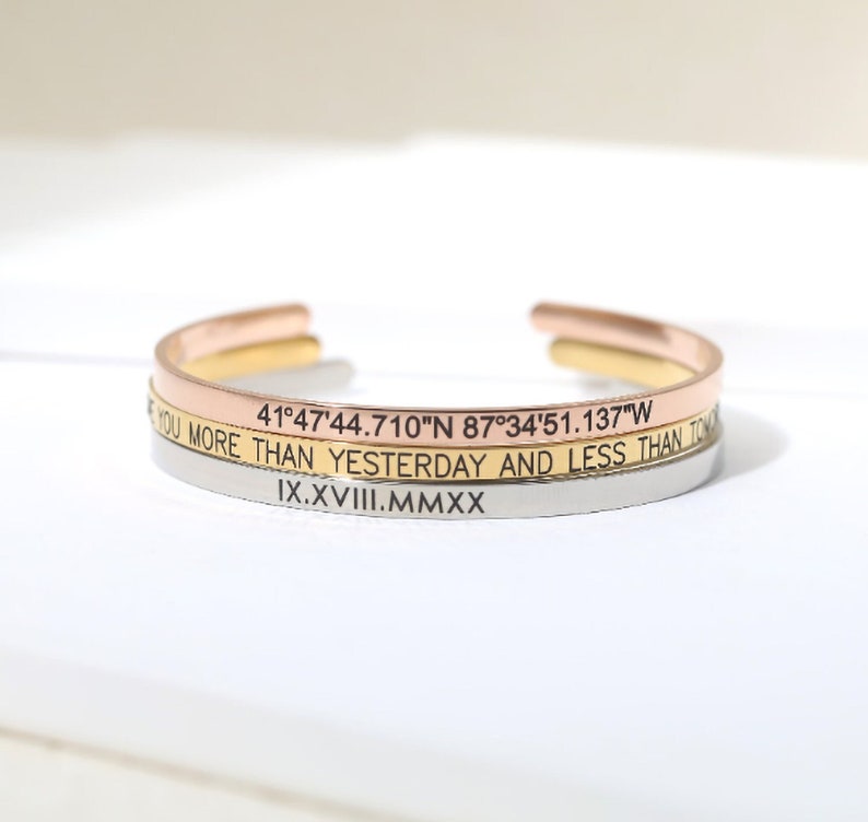 Personalized Skinny Cuff Bracelet • Engraved Stainless Steel Bangle - Etsy