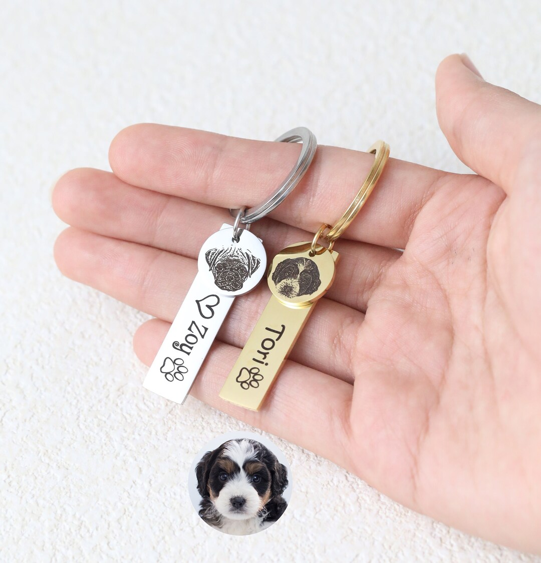 Bar Key Chain With Pet Portrait Pet Lover Key Chain Custom Pet Jewelry ...