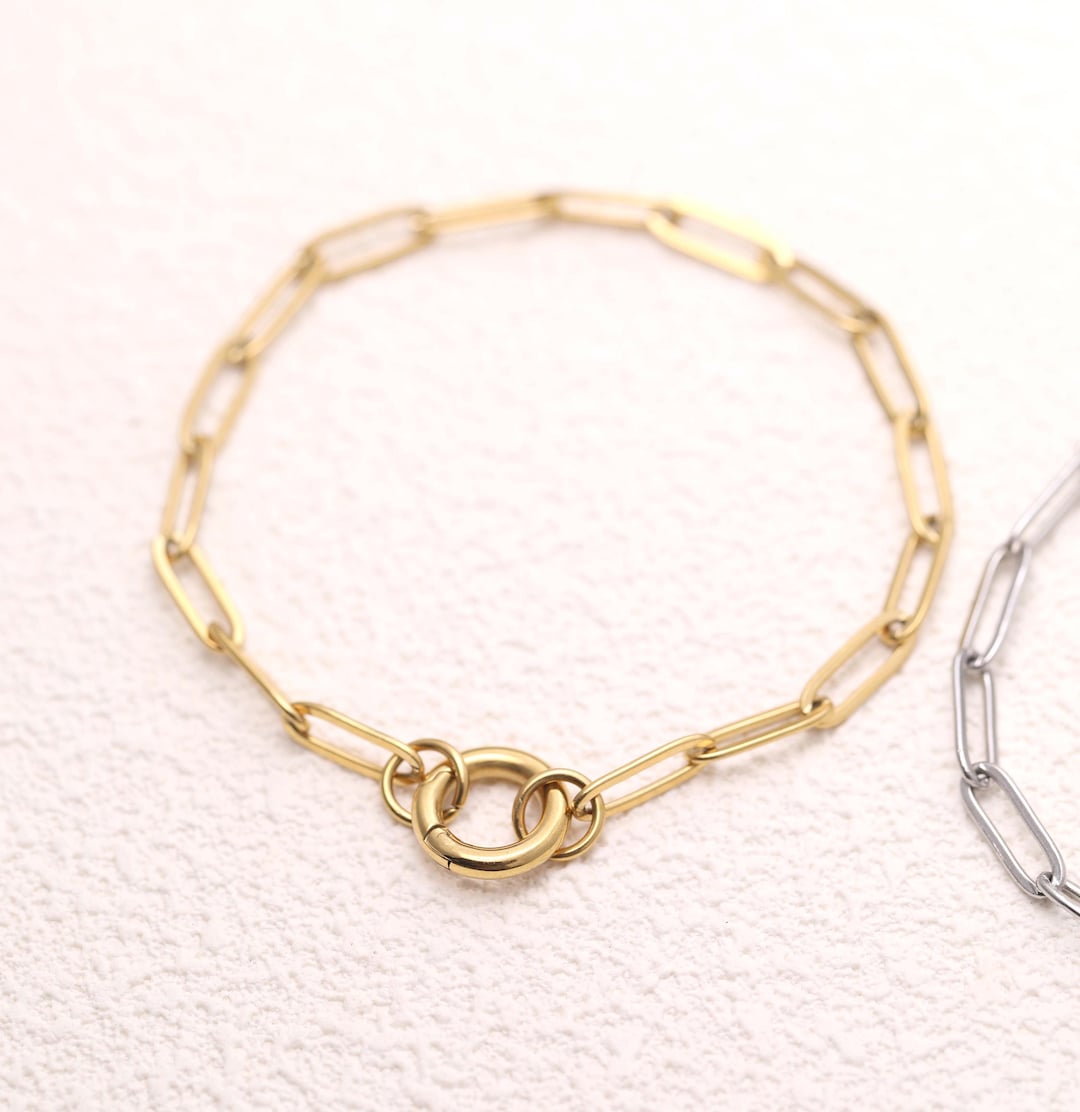 Charm Keeper Bracelet • Paper Clip Chain Bracelet • Gold Carabiner ...