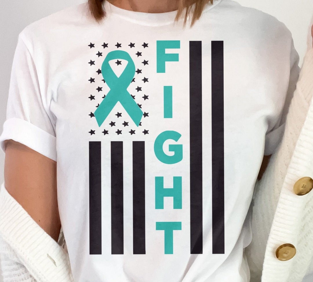 Fight Flag Svg Png, Teal Ribbon Svg, Cervical PCOS Ovarian Cancer ...
