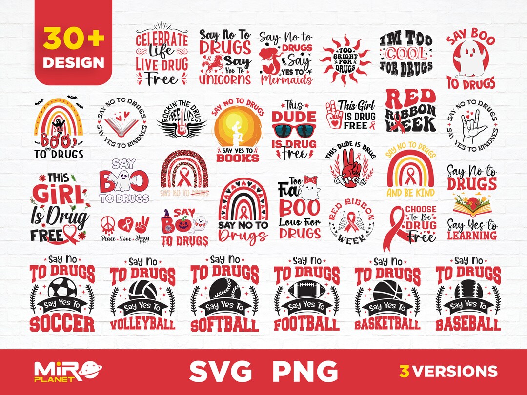 Red Ribbon Week Svg Png Bundle, Drug Free Svg, Say No to Drugs Svg ...
