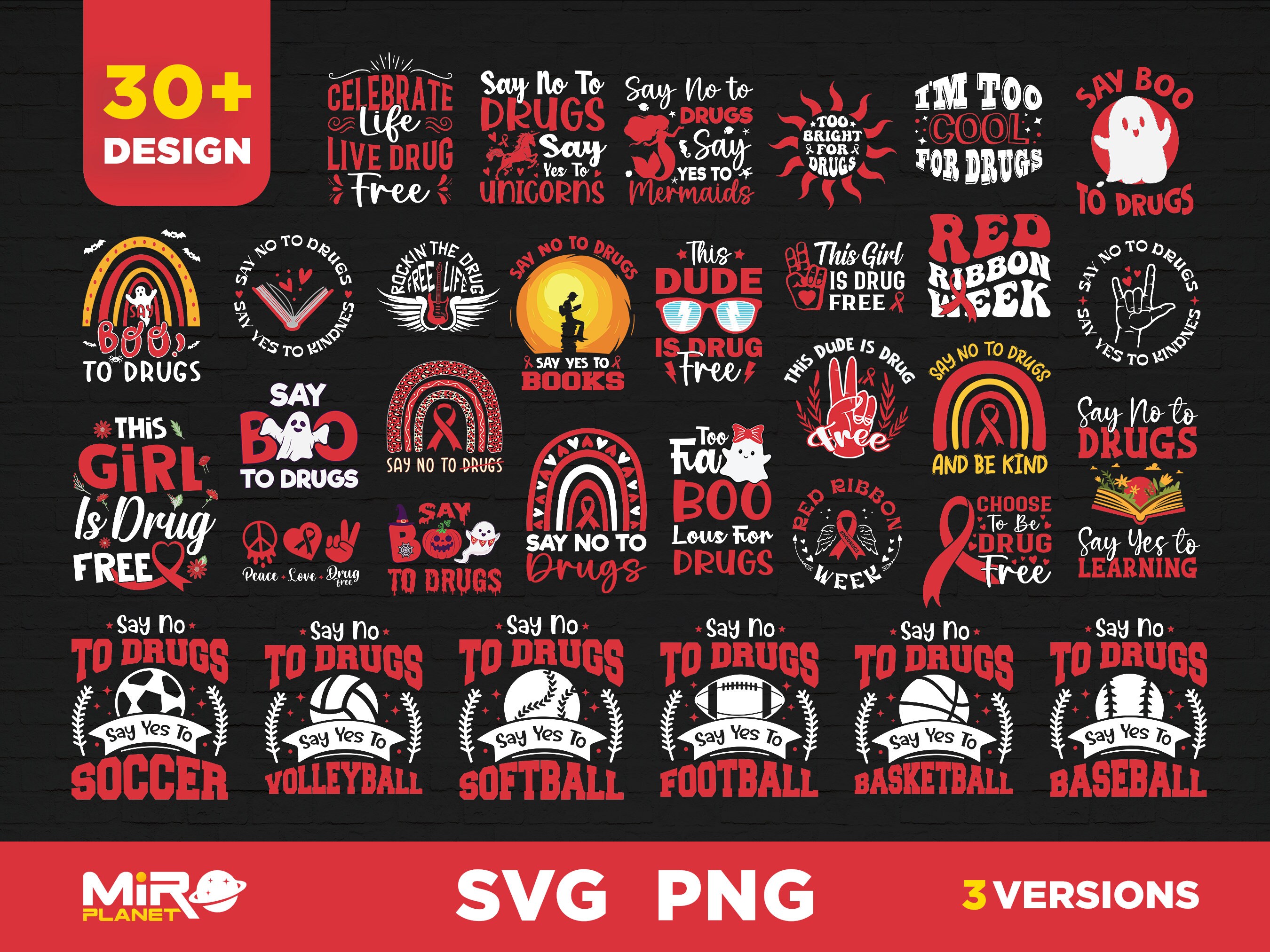 Red Ribbon Week Svg Png Bundle, Drug Free Svg, Say No to Drugs Svg ...