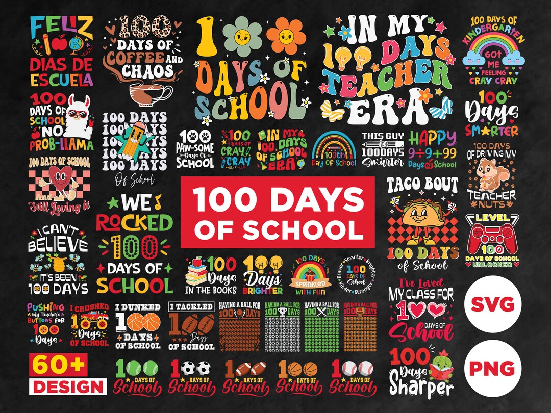 100 Days of School SVG PNG Bundle: Teacher Cricut Designs (digital ...