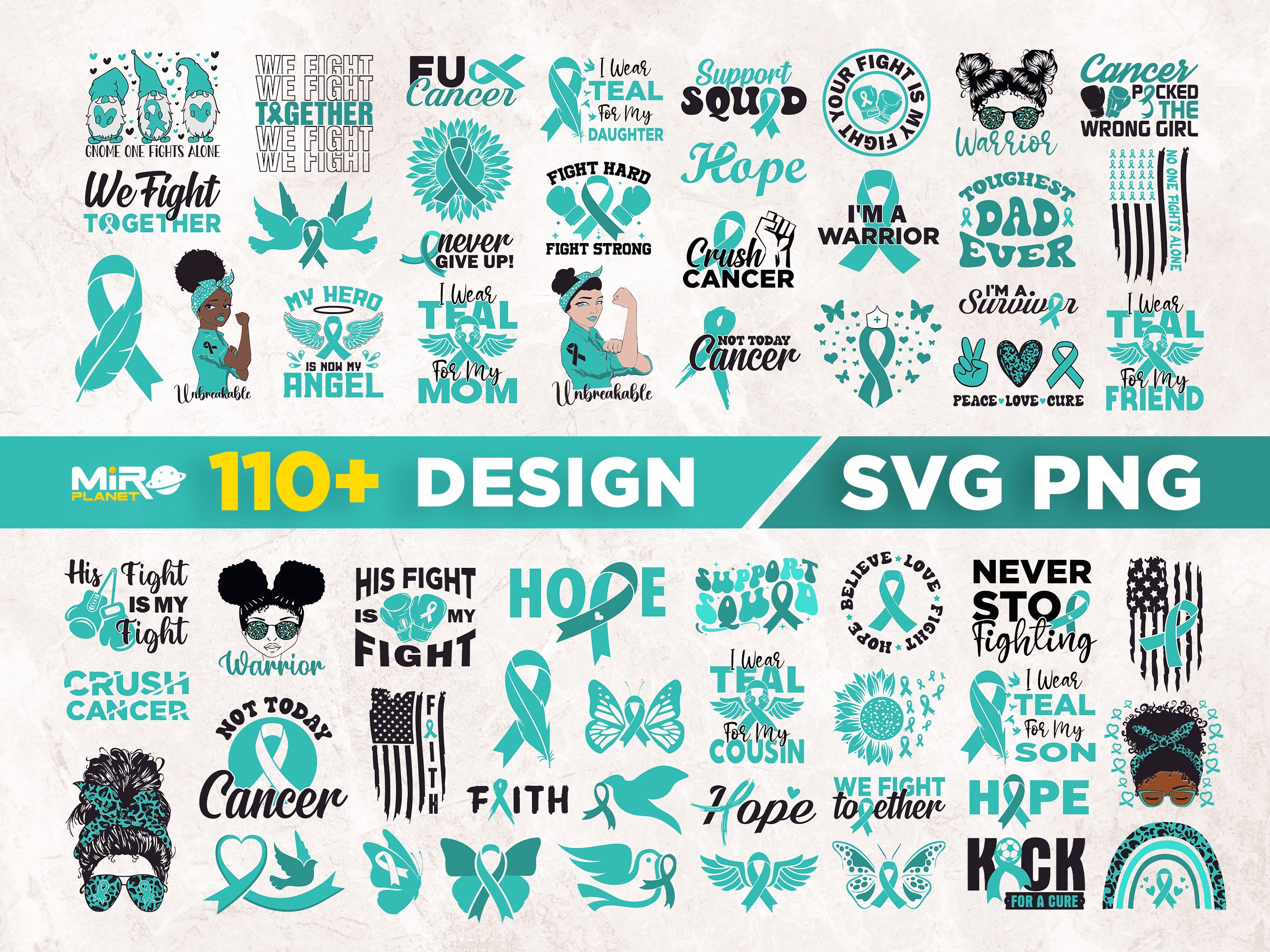 Cervical PCOS Ovarian Cancer Awareness Svg Png Bundle Teal - Etsy