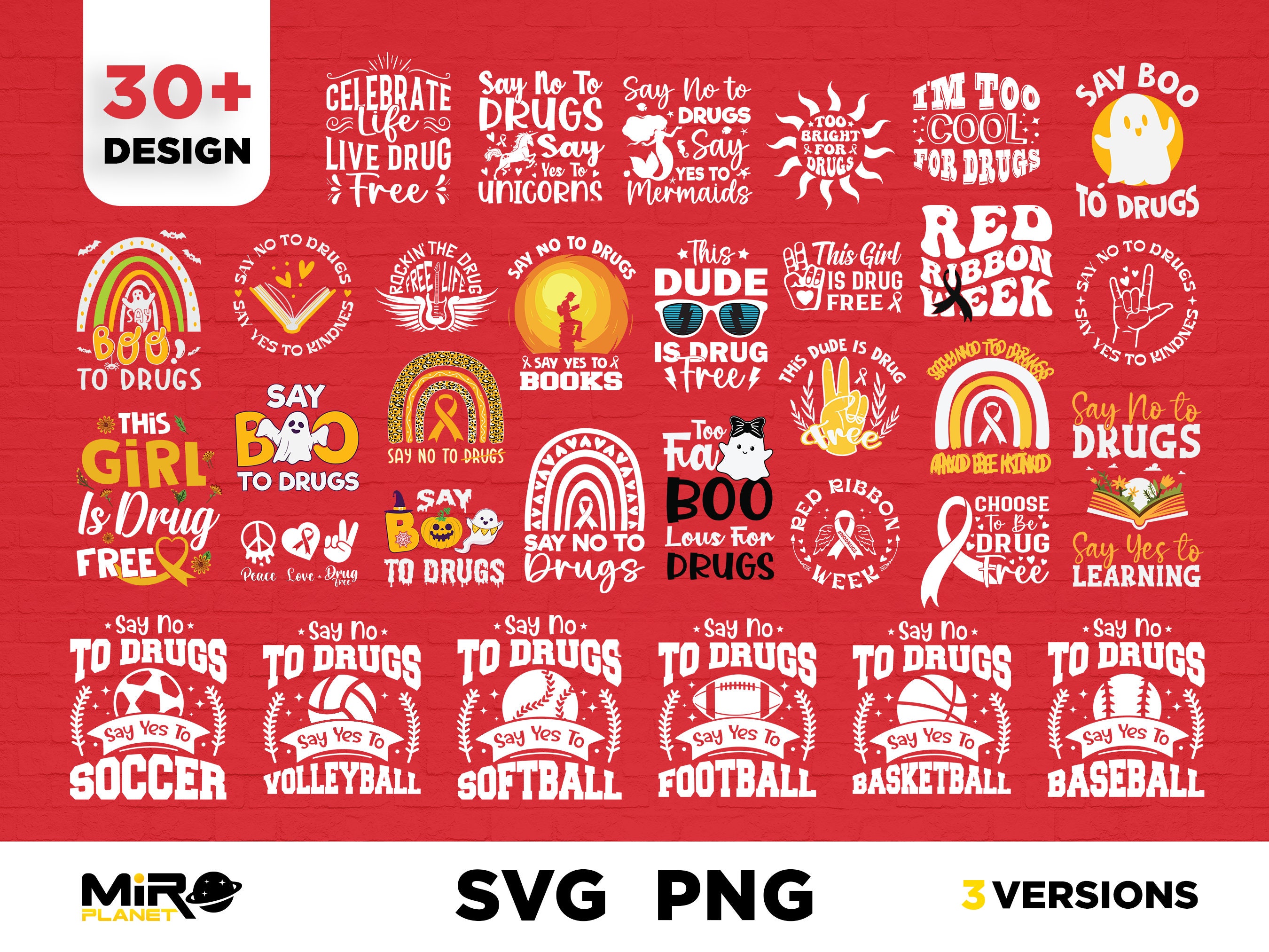 Red Ribbon Week Svg Png Bundle, Drug Free Svg, Say No to Drugs Svg ...