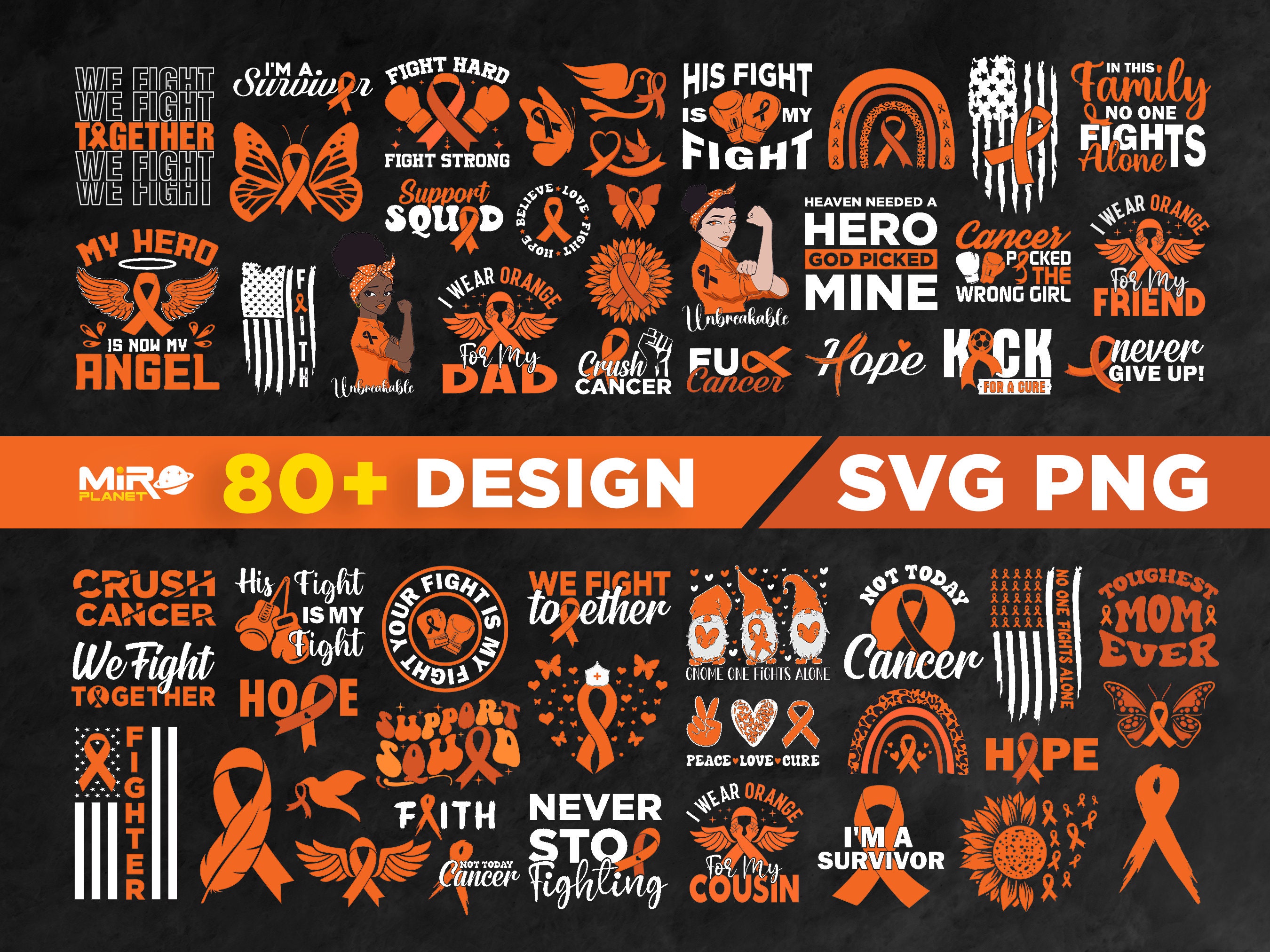 Orange Ribbon Awareness SVG PNG Bundle: Cancer Support Designs (digital ...