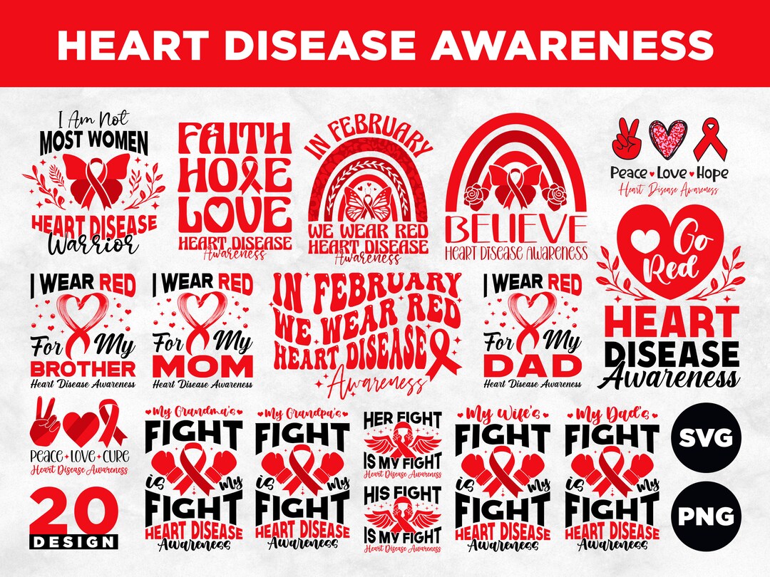 Heart Disease Awareness SVG PNG Bundle (digital Download) - Etsy