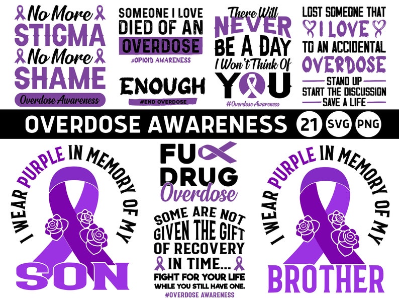 Overdose Awareness Svg Png Bundle, Addiction Awareness Drug Recovery ...