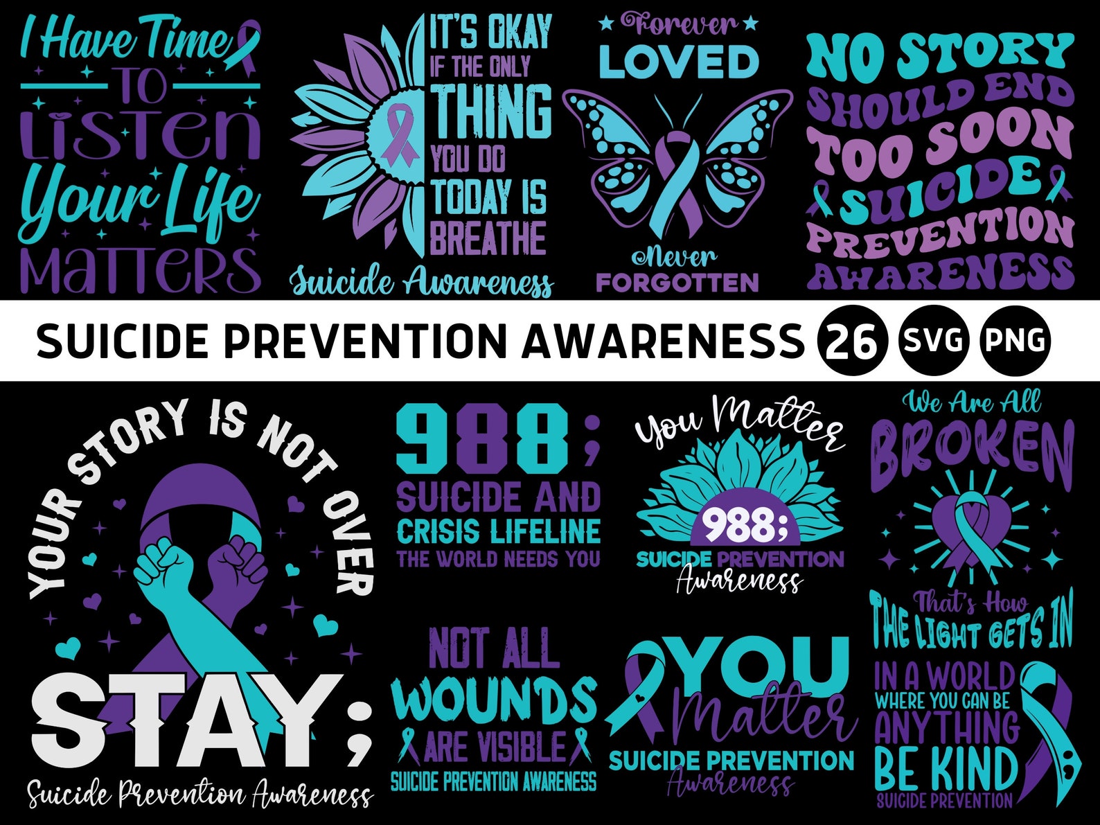 Suicide Prevention Awareness Svg Png Bundle, Suicide Prevention Week ...
