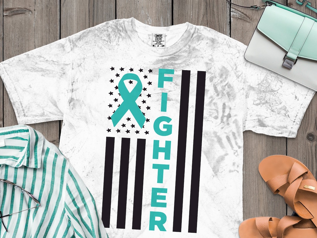 Fighter Flag Svg Png, Teal Ribbon Svg, Cervical PCOS Ovarian Cancer ...