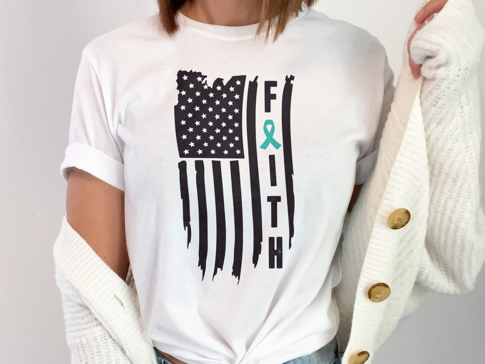 Faith Flag Svg Png Teal Ribbon Svg Cervical PCOS Ovarian - Etsy