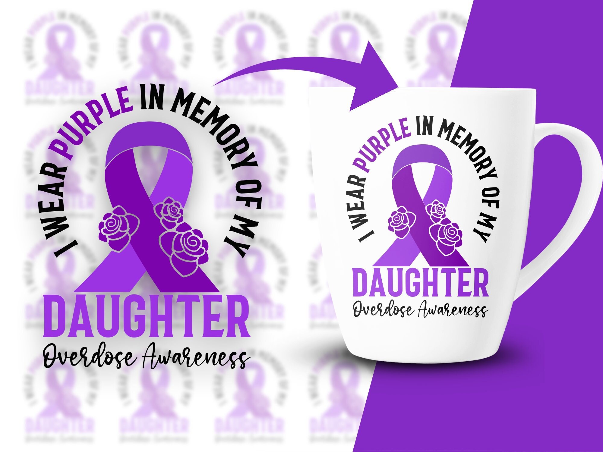 Overdose Awareness Svg Png: Purple Ribbon, in Memory of Daughter ...