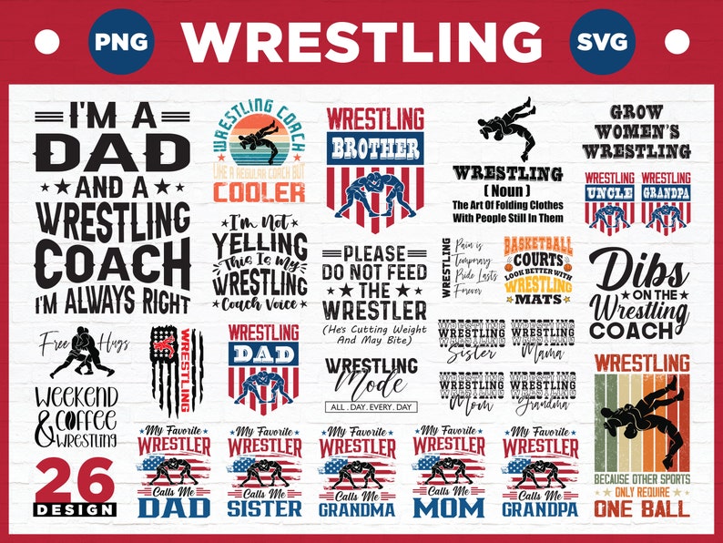 Paquete SVG PNG de lucha libre: diseños de sublimación de Cricut ...