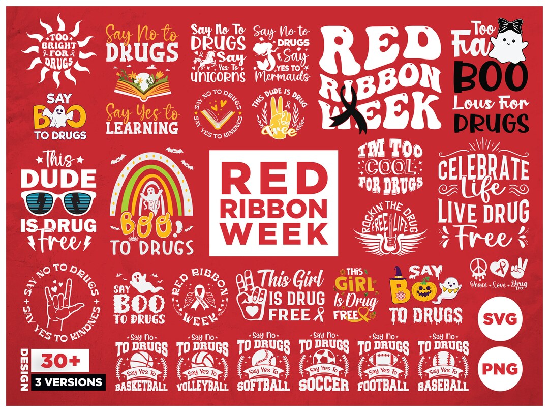 Red Ribbon Week Svg Png Bundle, Drug Free Svg, Say No to Drugs Svg ...