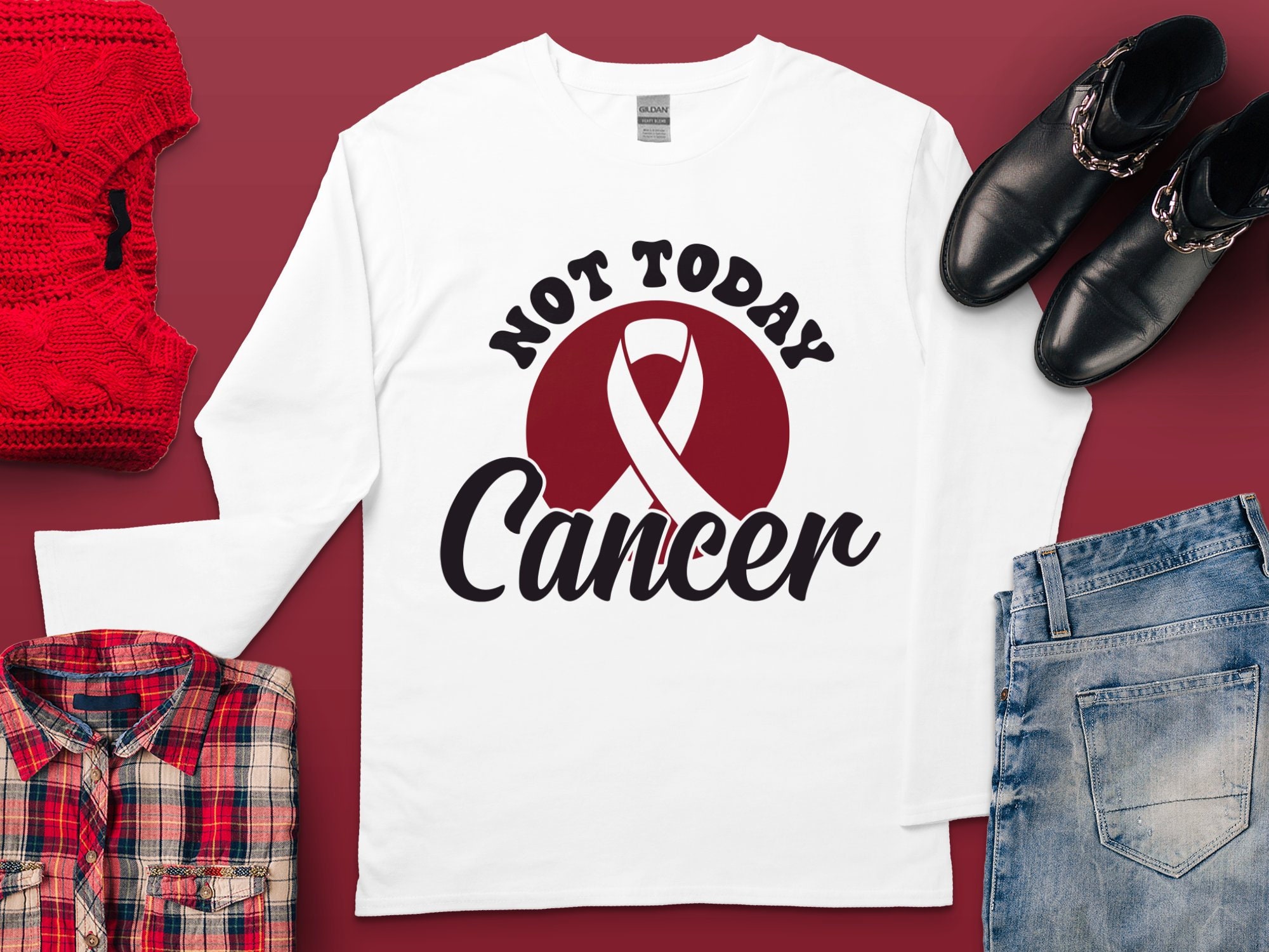 Not Today Cancer Svg Png Burgundy Ribbon Svg Multiple - Etsy