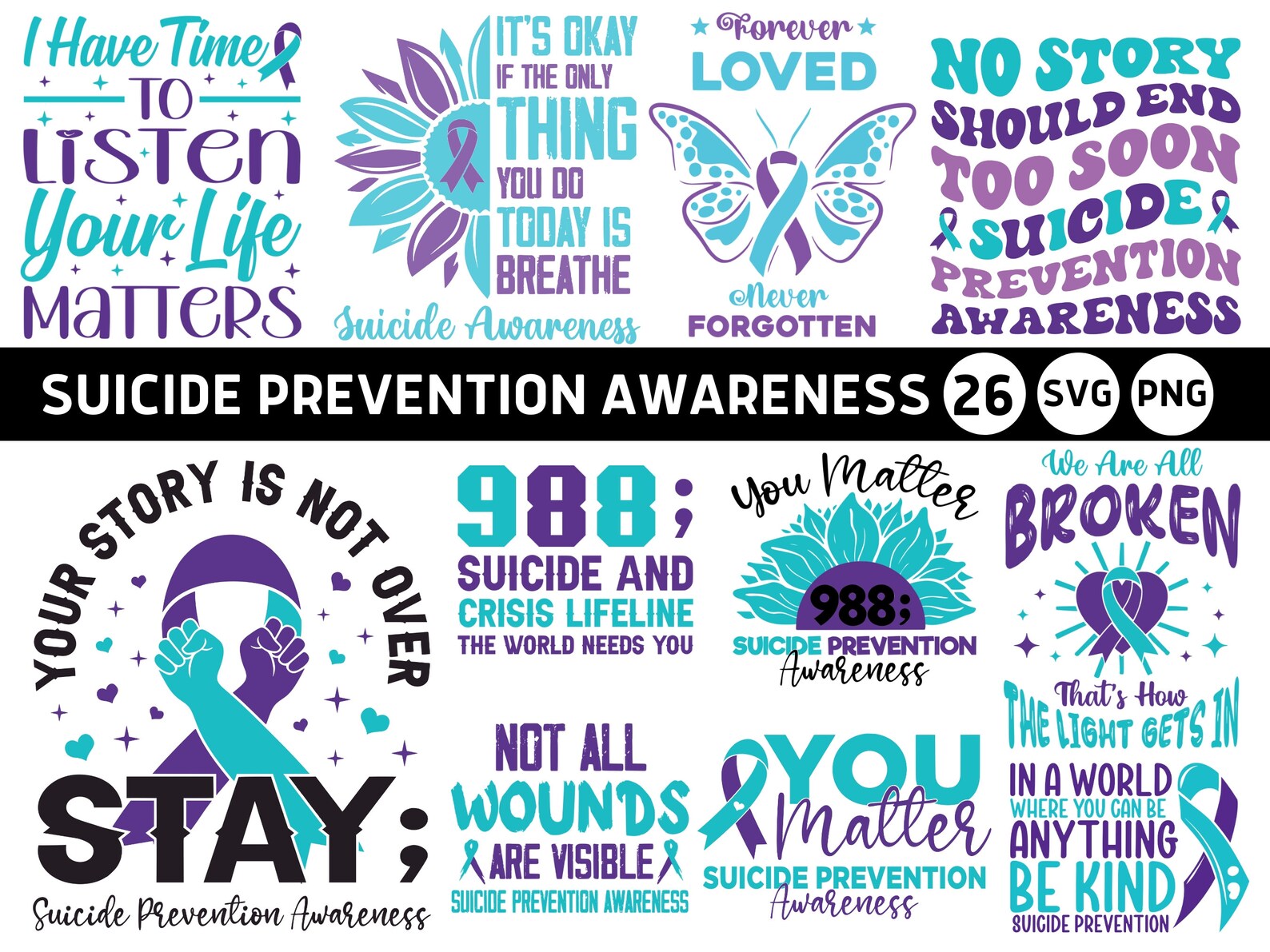 Suicide Prevention Awareness Svg Png Bundle, Suicide Prevention Week ...