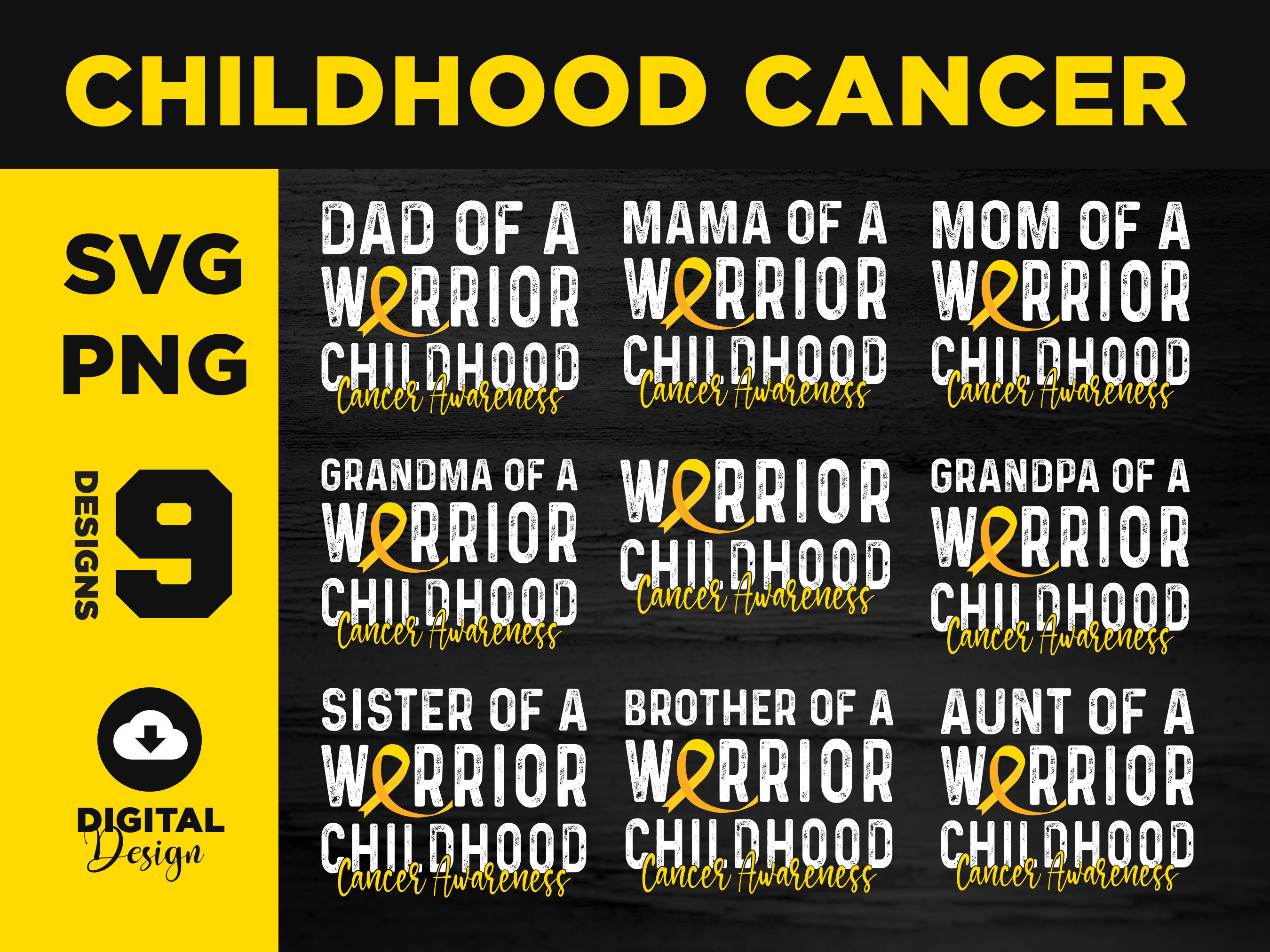Childhood Cancer Warrior Family Support Svg Png Bundle, Childhood ...