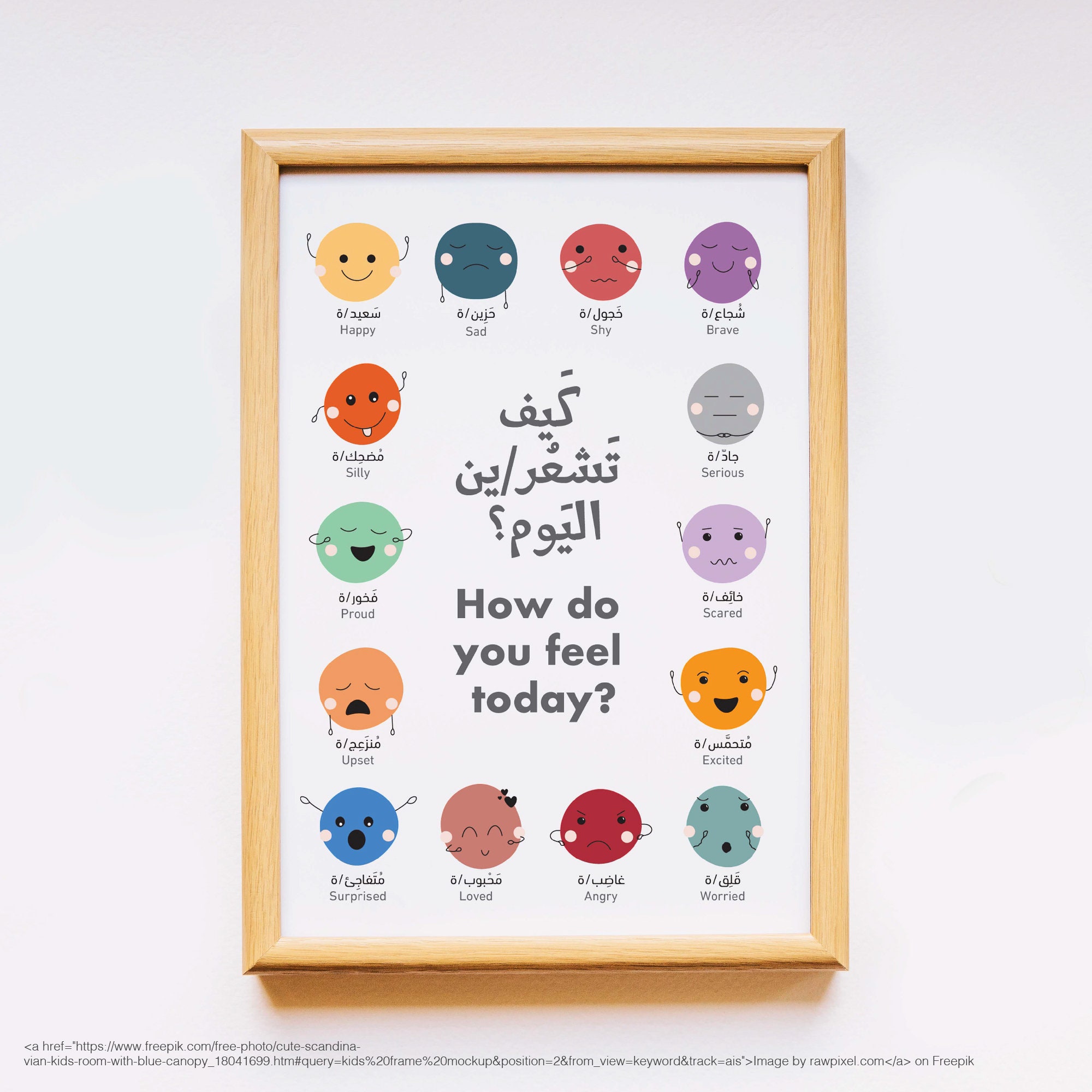 Feelings Wall Art | Poster | Arabic & English | Emotions | Playroom ...