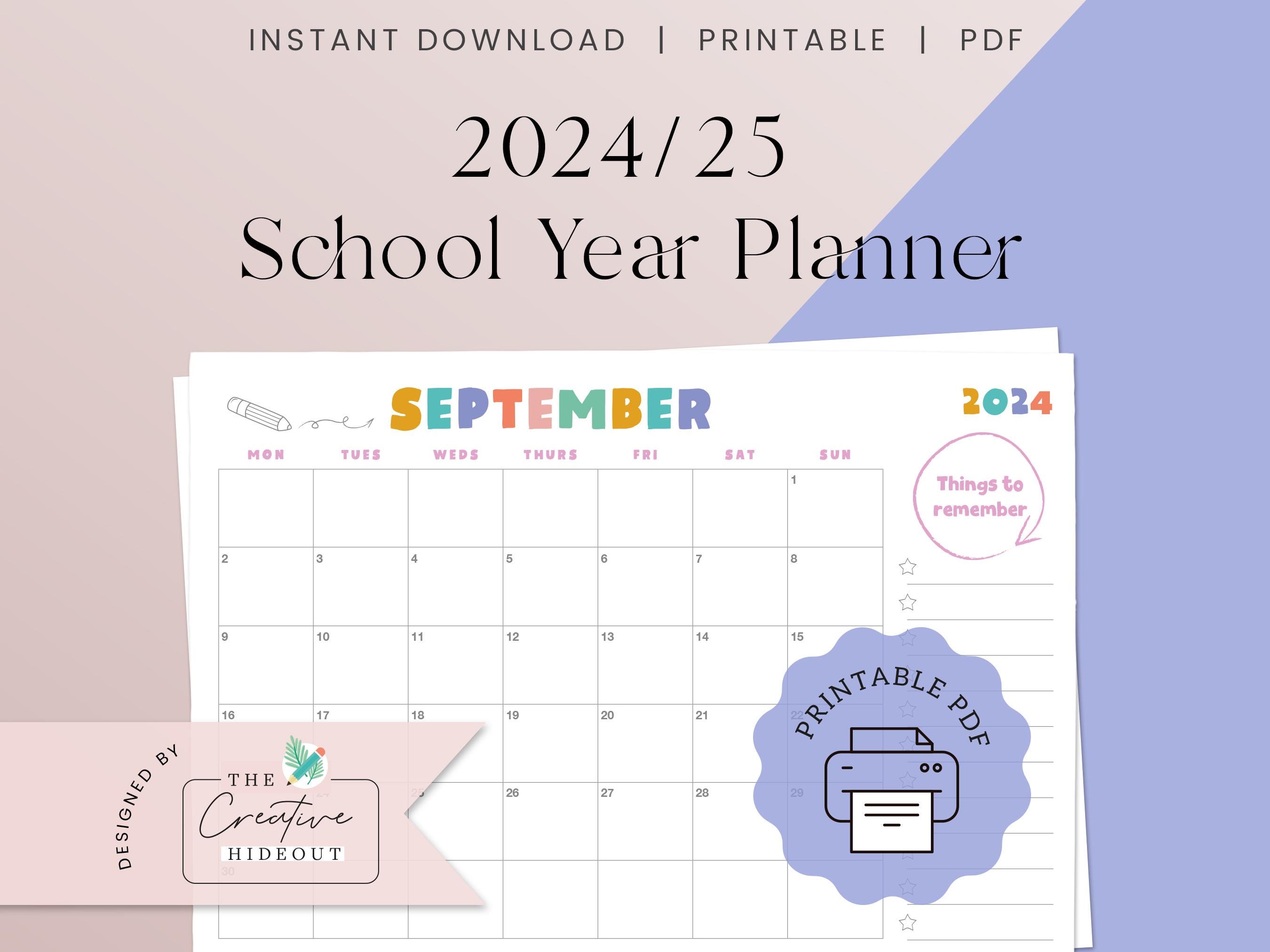 2024/2025 School Year Planner Printable | Academic Calendar | September ...