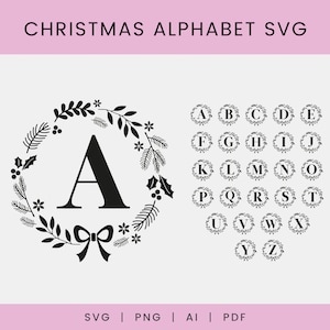 Christmas SVG Wreath Alphabet Christmas Monogram Labels, 26 Christmas ...