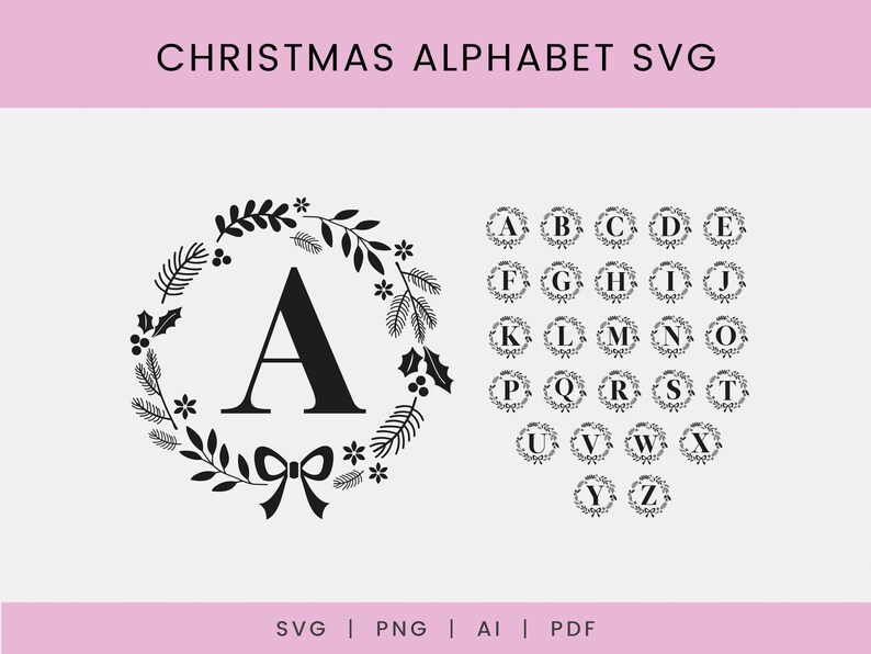 Christmas SVG Wreath Alphabet | Christmas Monogram Labels, 26 Christmas ...